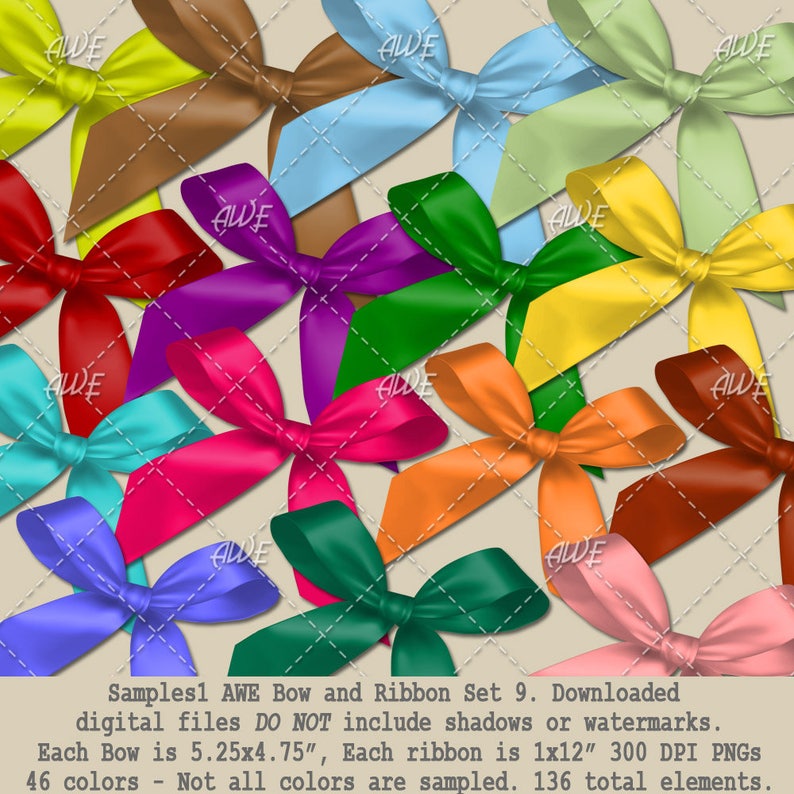 Digital Clipart AWE Bow and Ribbon Set 9 by | Etsy