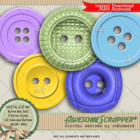 Button Box Set2 Digital Clip Art by Awesomescrapper High | Etsy