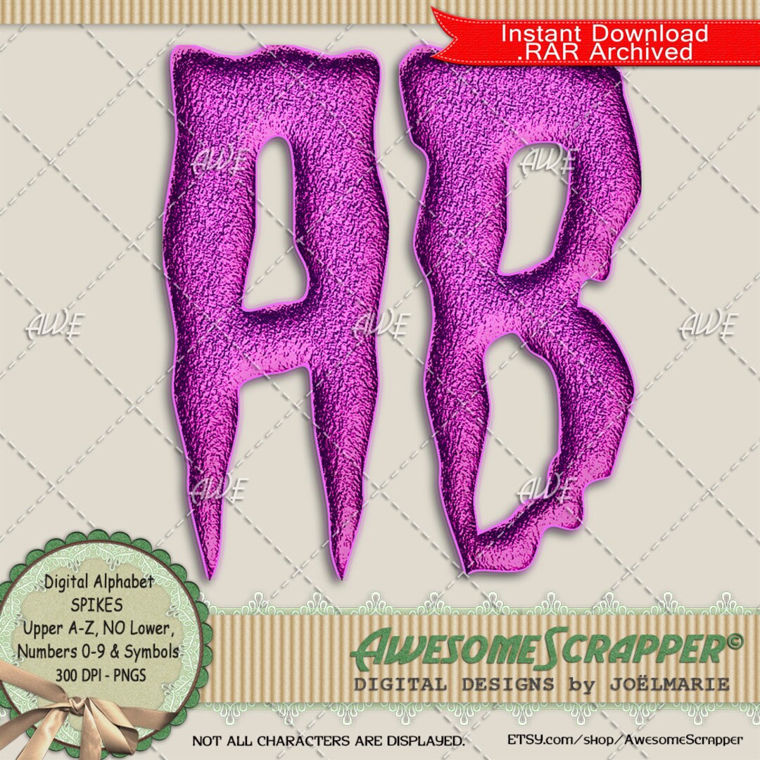 Spikes Digital Alphabet by Awesomescrapper, High Quality, 300 DPI Pngs ...
