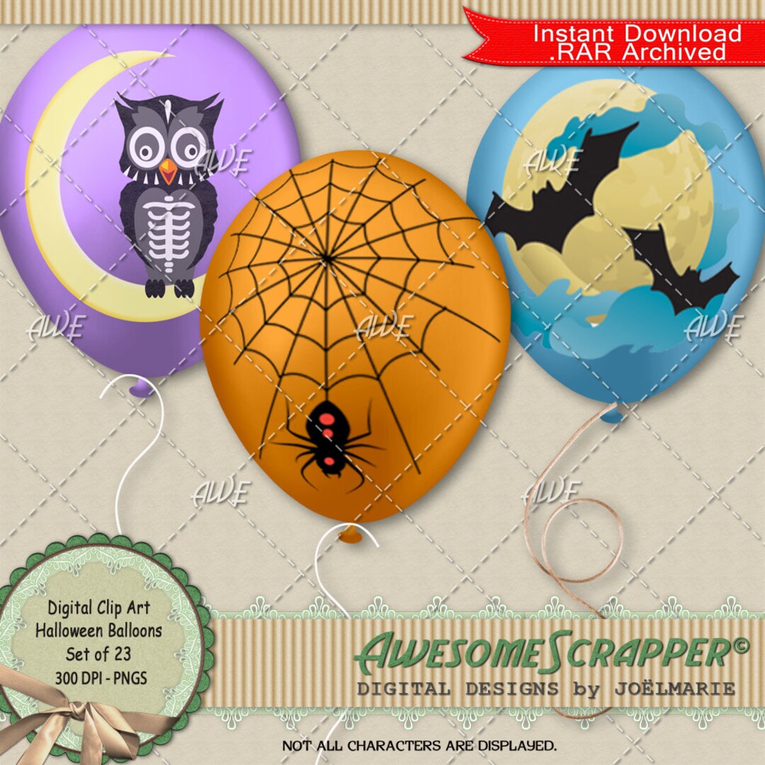 AWE Halloween Balloons, Digital Clip Art by Awesomescrapper, Set of 23 ...