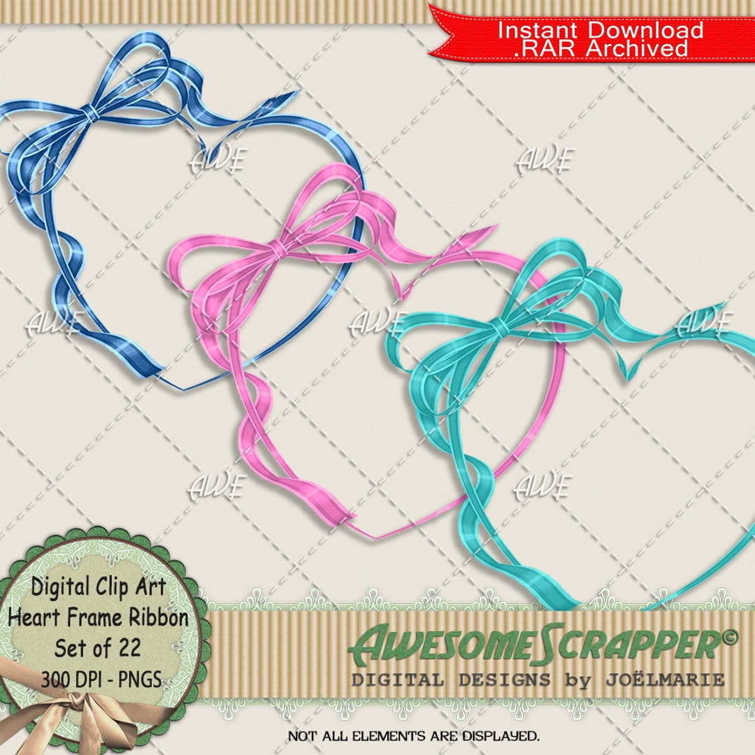Heart Ribbons Digital Clip Art by Awesomescrapper - High Quality, 300 ...
