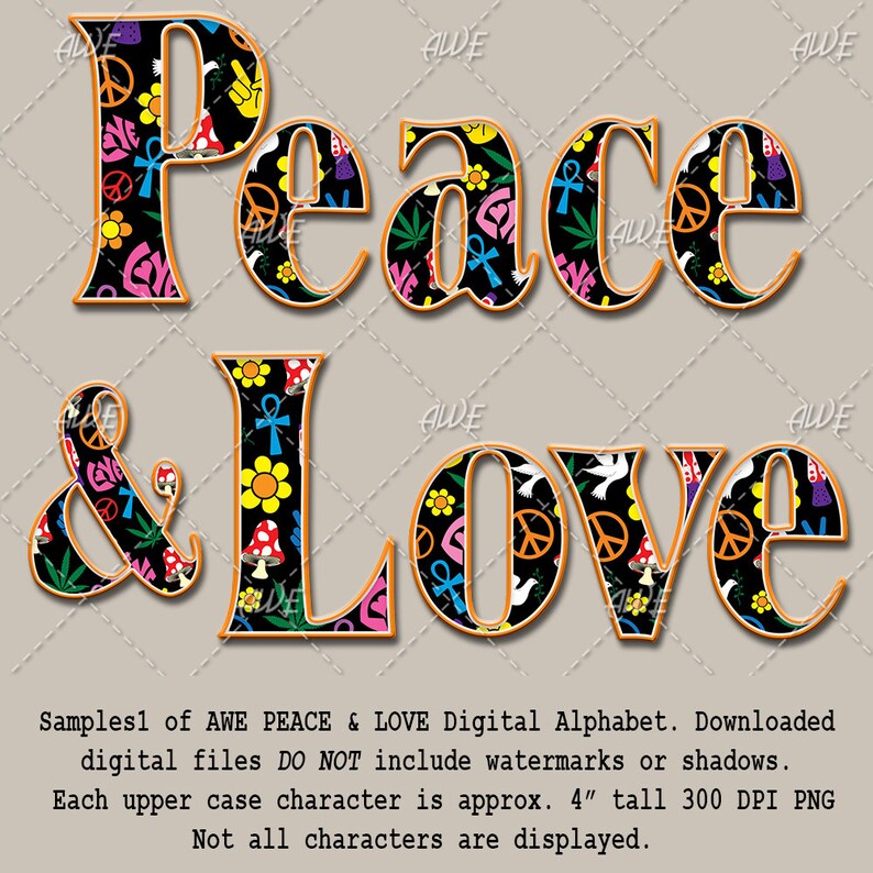 Peace & Love Alphabet by Awesomescrapper High Quality 300 - Etsy