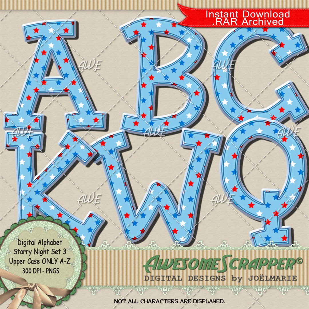 Starry Night Set 3 Digital Alphabet by Awesomescrapper High Quality ...