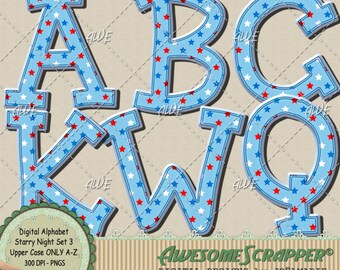 Starry Night Set 5 Digital Alphabet by Awesomescrapper High | Etsy