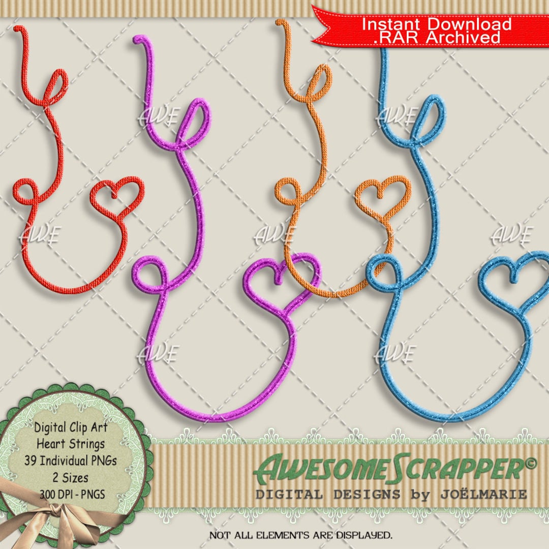 Heart Strings - Digital Clip Art by Awesomescrapper - High Quality, 300 ...