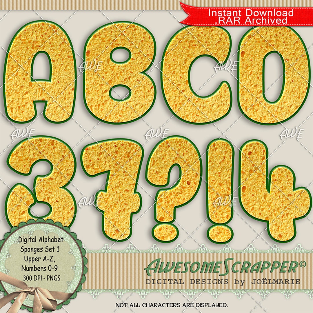 Sponges Set 1 Digital Alphabet by Awesomescrapper - High Quality, 300 ...