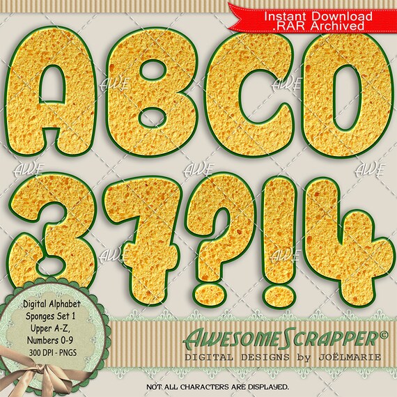 Sponges Set 1 Digital Alphabet by Awesomescrapper High | Etsy