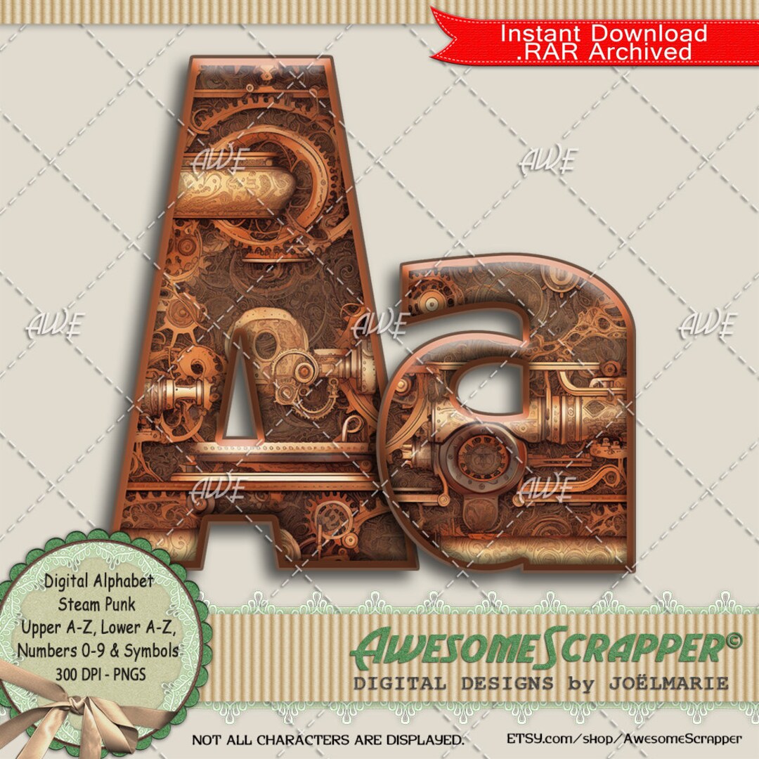 Steampunk Digital Alphabet by Awesomescrapper, High Quality 300 DPI ...
