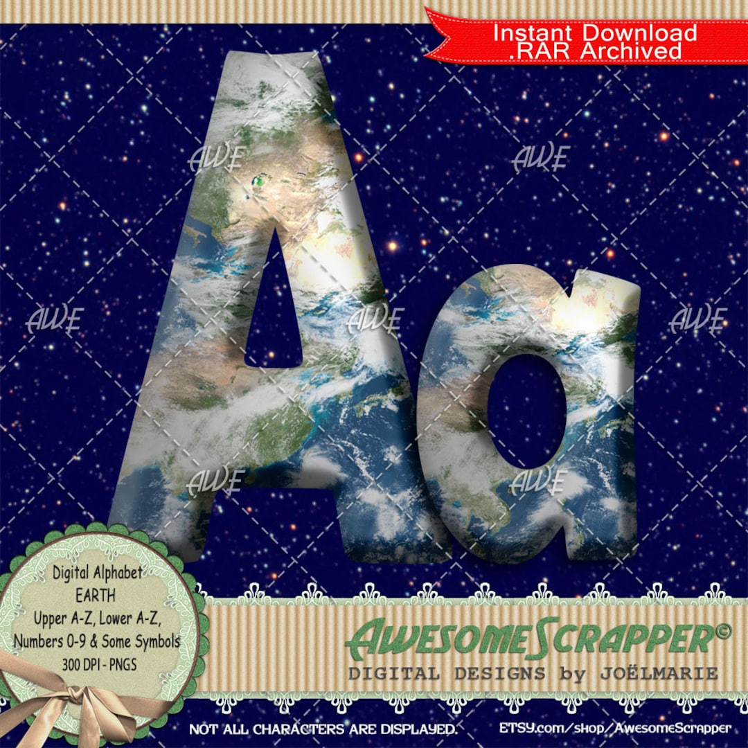Earth Digital Alphabet by Awesomescrapper, High Quality 300 DPI Pngs ...