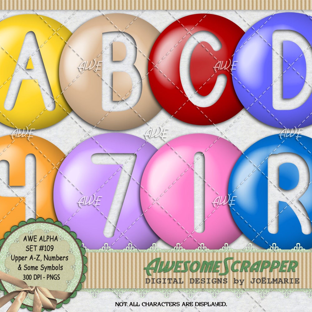 Digital Clipart AWE Alphabet Set 109 Upper A-Z Numbers - Etsy