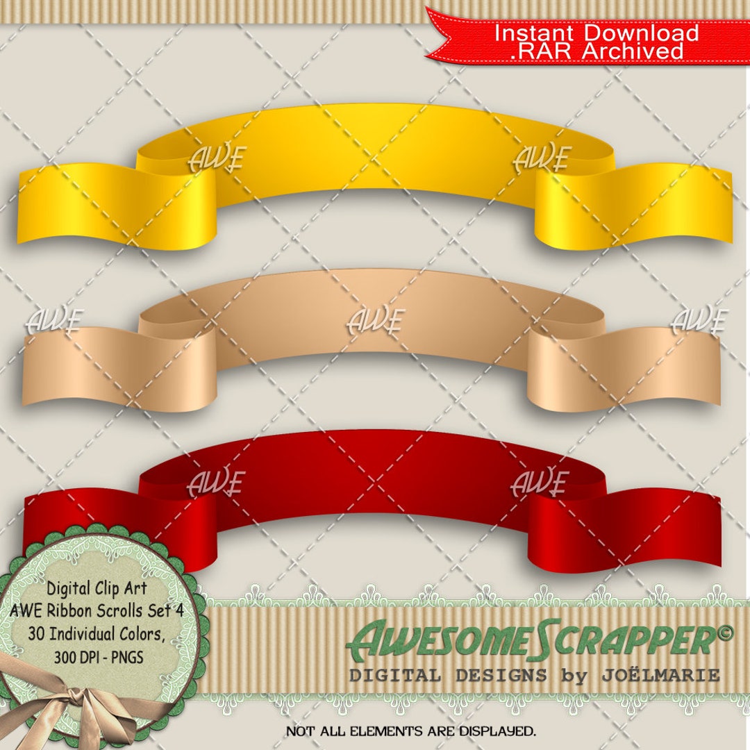 Ribbon Scrolls Set 4 Digital Clip Art by Awesomescrapper High Quality ...