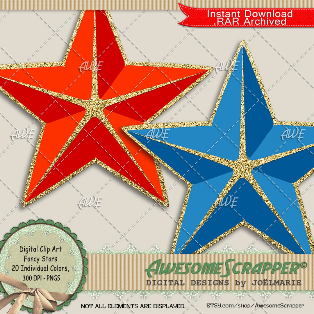 Fancy Stars Digital Clip Art by Awesomescrapper - High Quality, 300 DPI ...