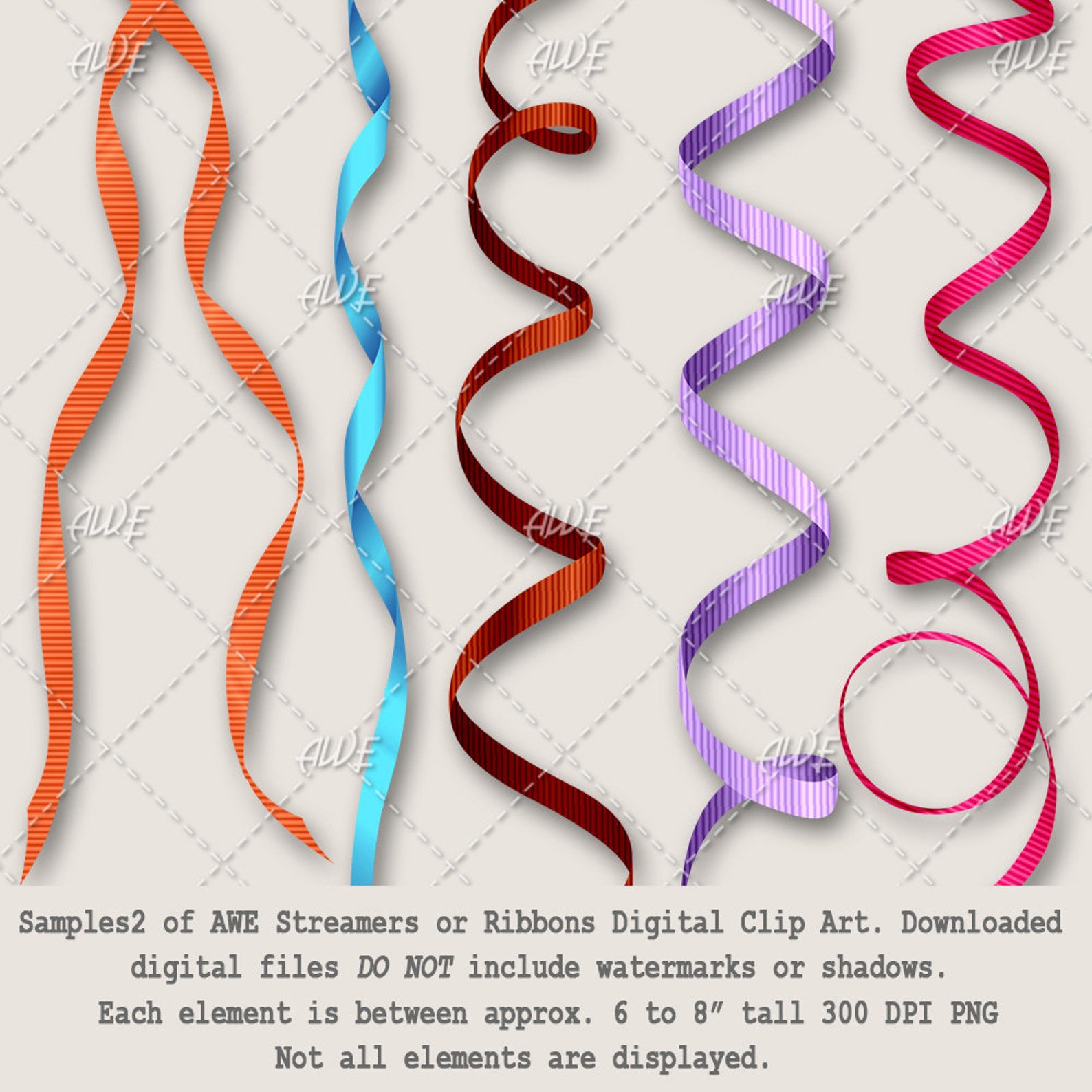 Party Streamers Ribbons Digital Clip Art by Awesomescrapper | Etsy