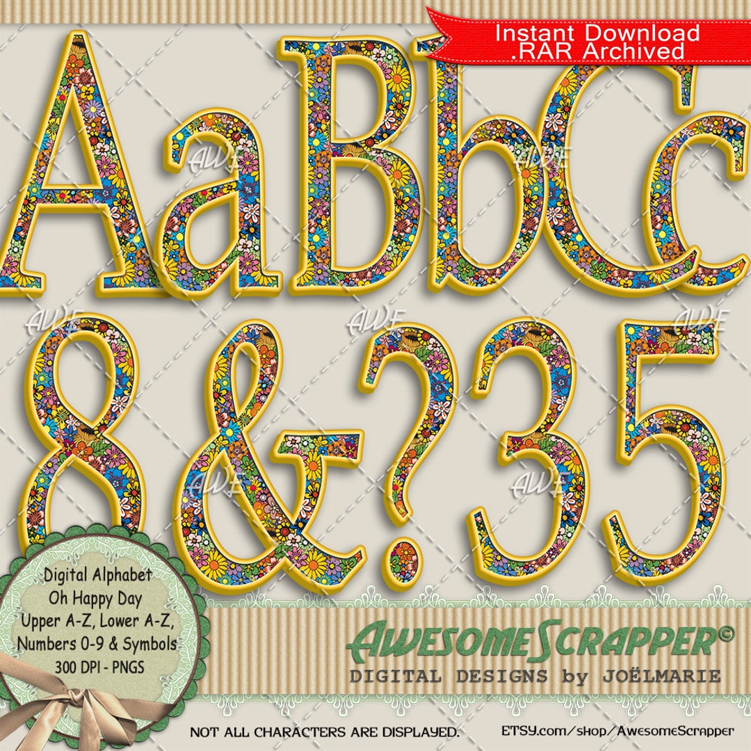 Oh Happy Day Digital Alphabet by Awesomescrapper - High Quality, 300 ...
