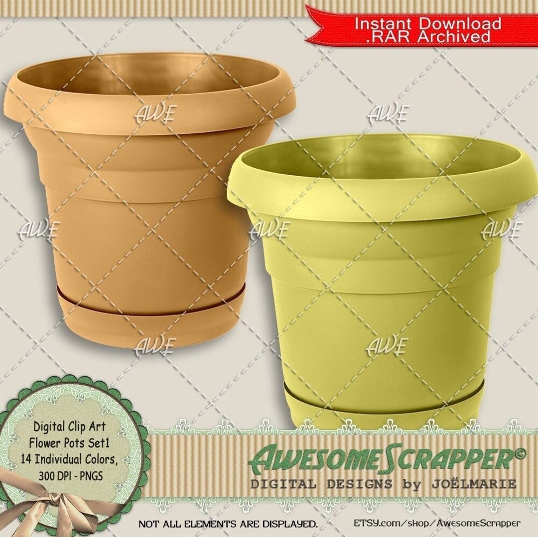 Flower Pots Set1 Digital Clip Art by Awesomescrapper - High Quality ...
