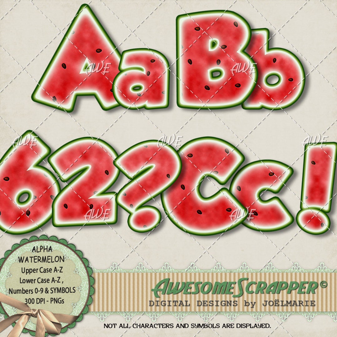 Watermelon Digital Alphabet by Awesomescrapper, Red, White & Green ...