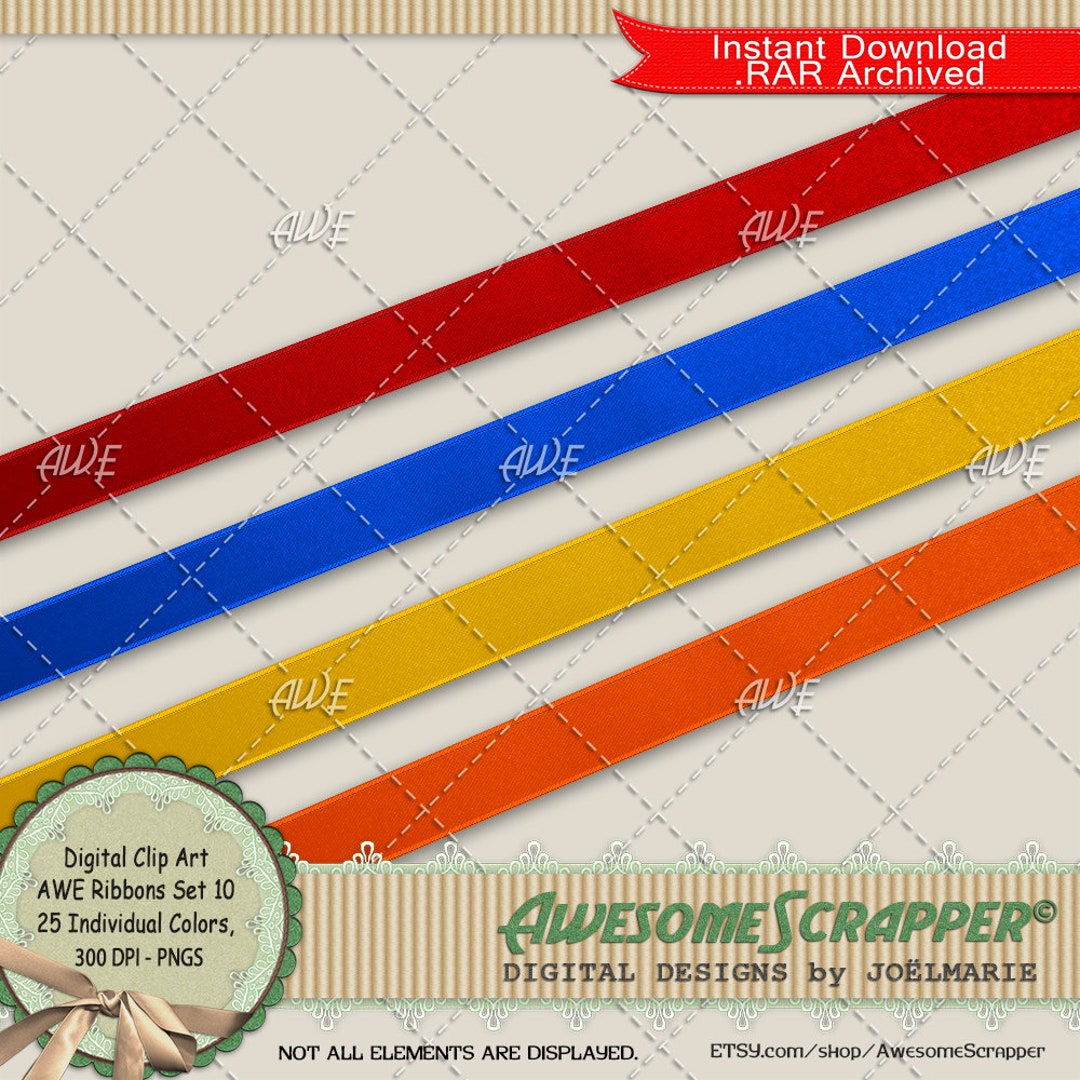 Ribbons Set 10 Digital Clip Art by Awesomescrapper High Quality, 300 ...
