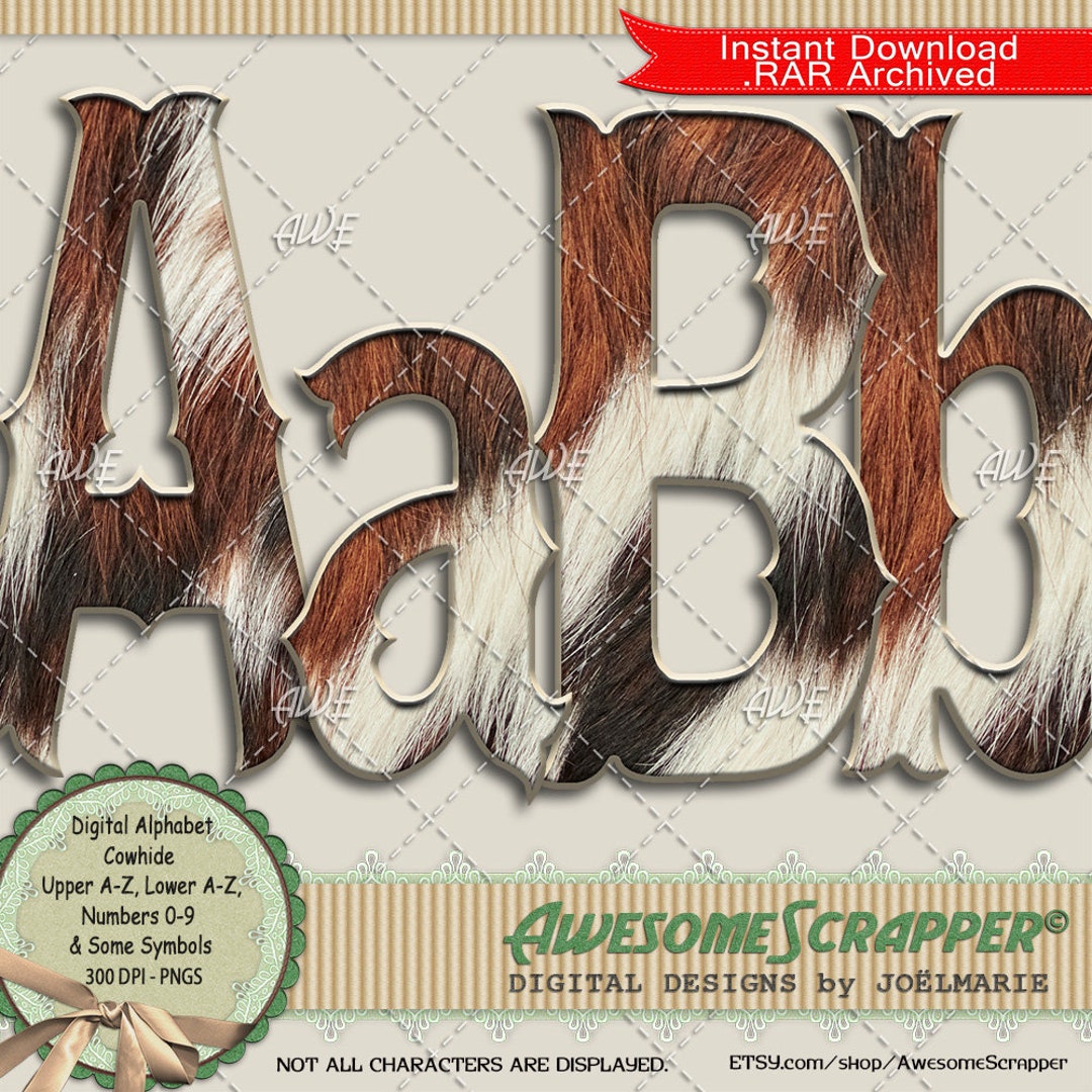 Cowhide Digital Alphabet by Awesomescrapper - High Quality, 300 DPI ...