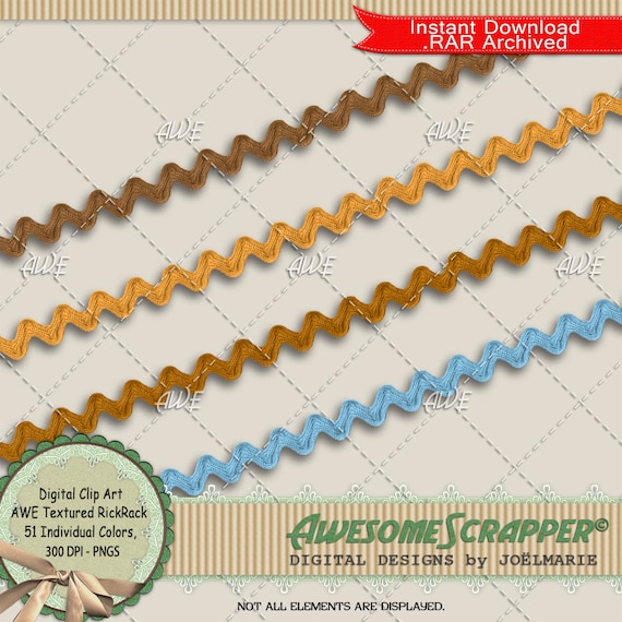 Textured Rickrack Digital Clip Art by Awesomescrapper High | Etsy