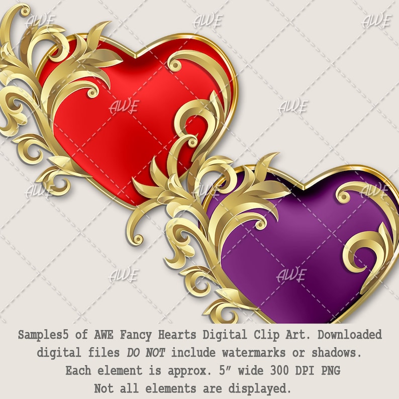 Fancy Hearts Digital Clip Art by Awesomescrapper High - Etsy