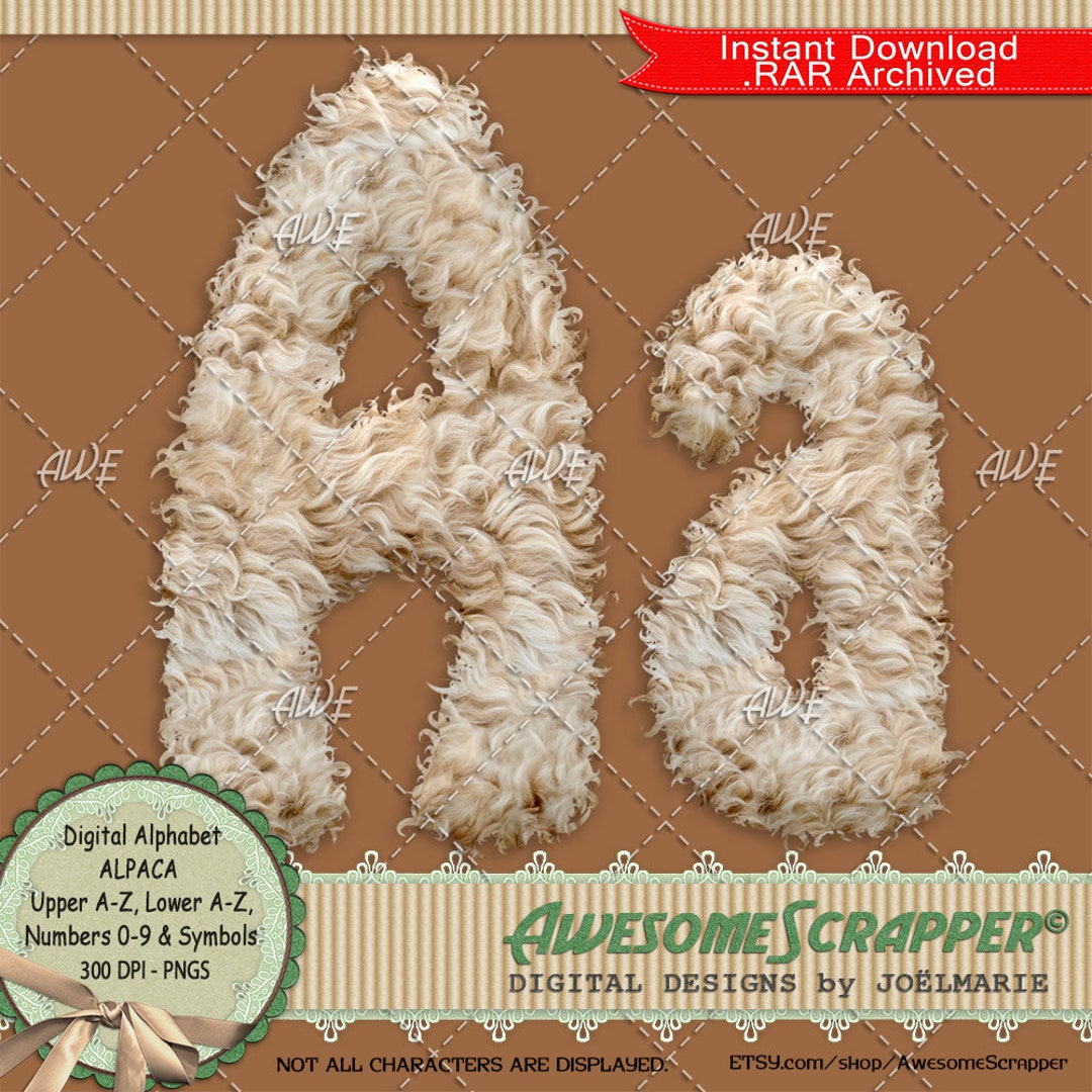 Alpaca Digital Alphabet by Awesomescrapper, High Quality 300 DPI Pngs ...