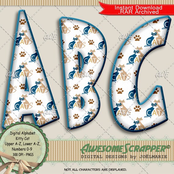 Kitty Cat Digital Alphabet by AwesomeScrapper High Quality | Etsy