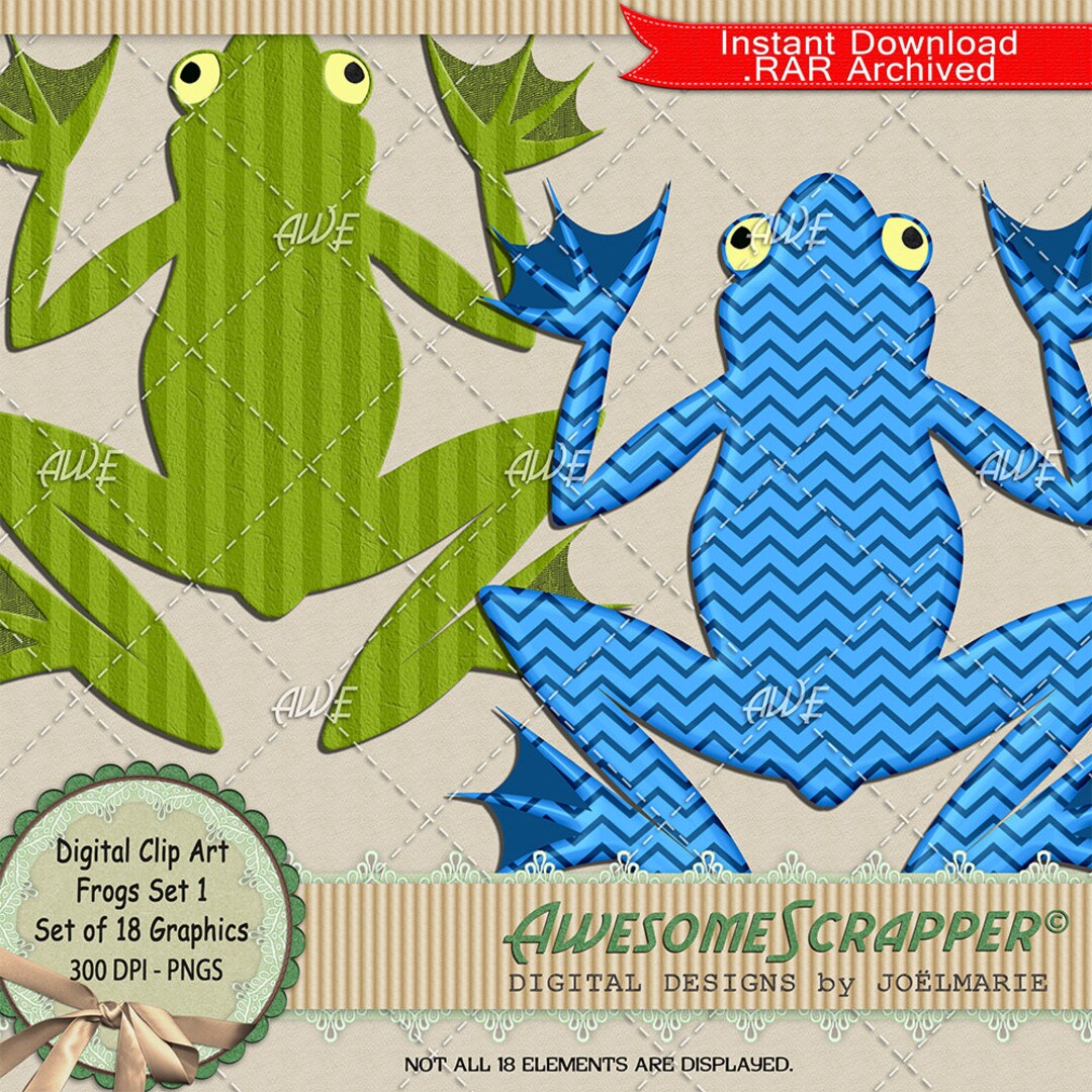 Frogs Set 1 Digital Clip Art by Awesomescrapper - High Quality, 300 DPI ...