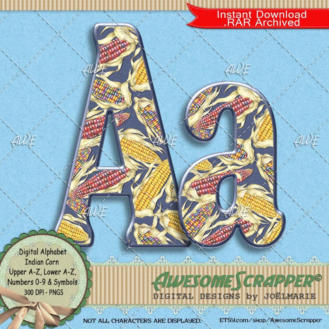 Indian Corn Digital Alphabet by Awesomescrapper, High Quality 300 DPI ...