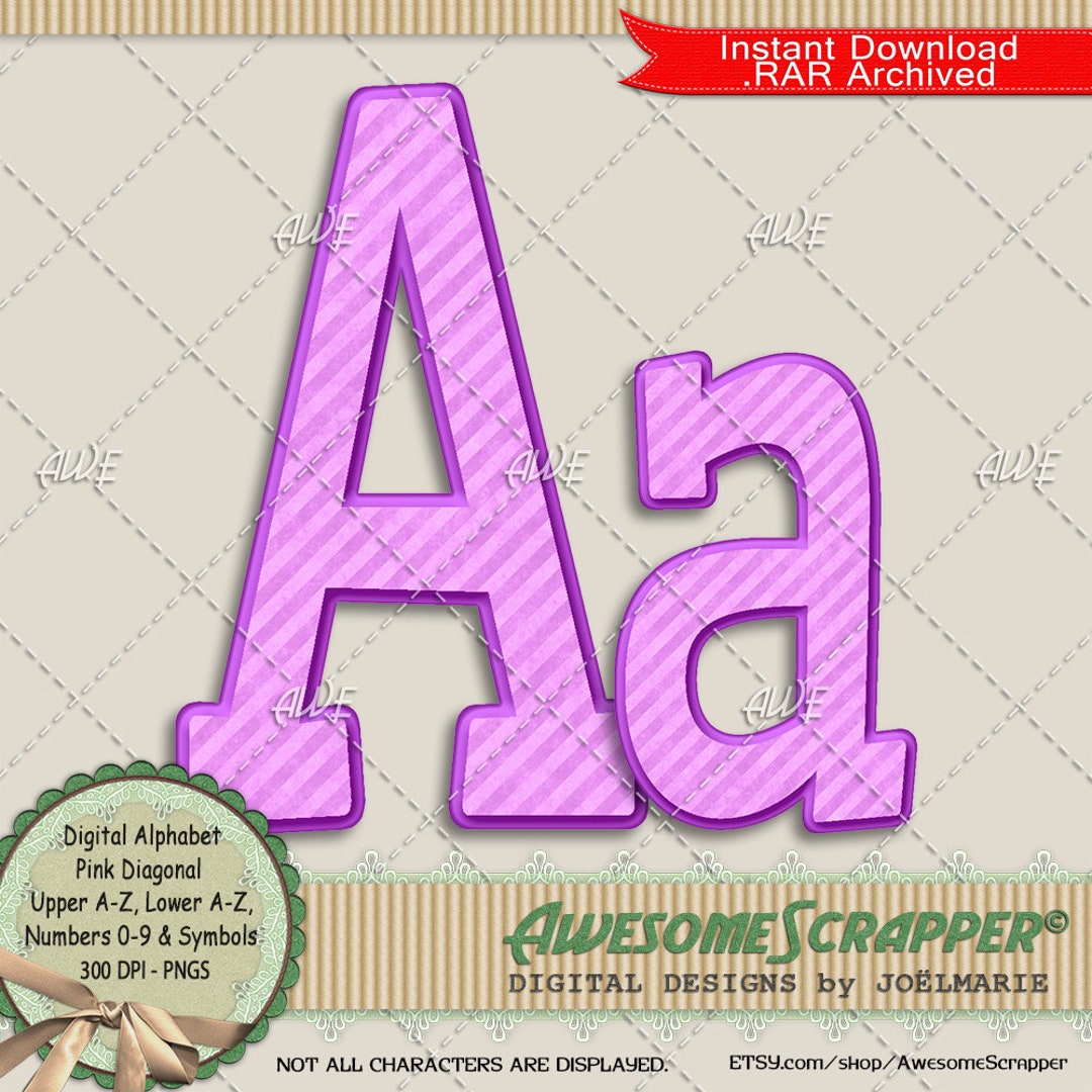 Pink Diagonal Digital Alphabet by Awesomescrapper, High Quality 300 DPI ...
