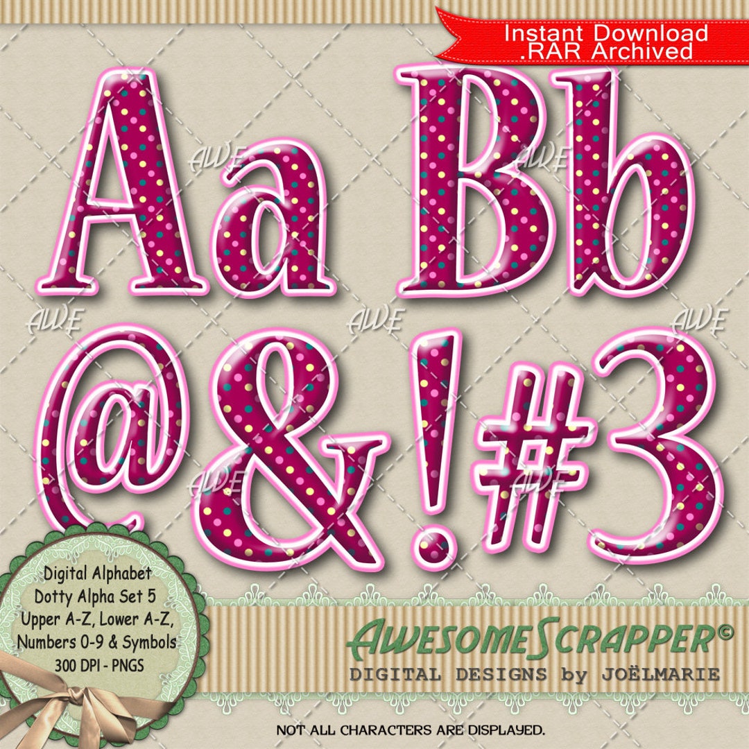 Dotty Set 5 Digital Alphabet by Awesomescrapper - High Quality, 300 DPI ...