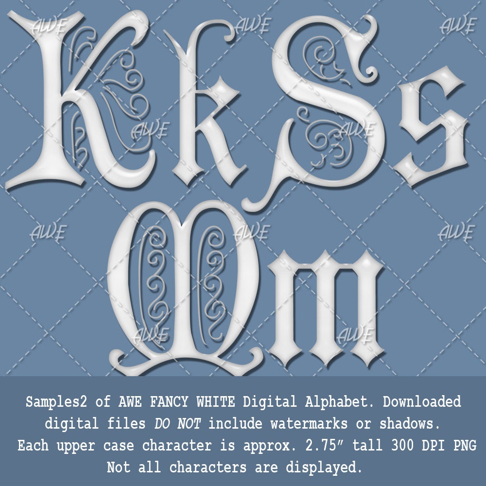 Fancy White Digital Alphabet by AwesomeScrapper High | Etsy