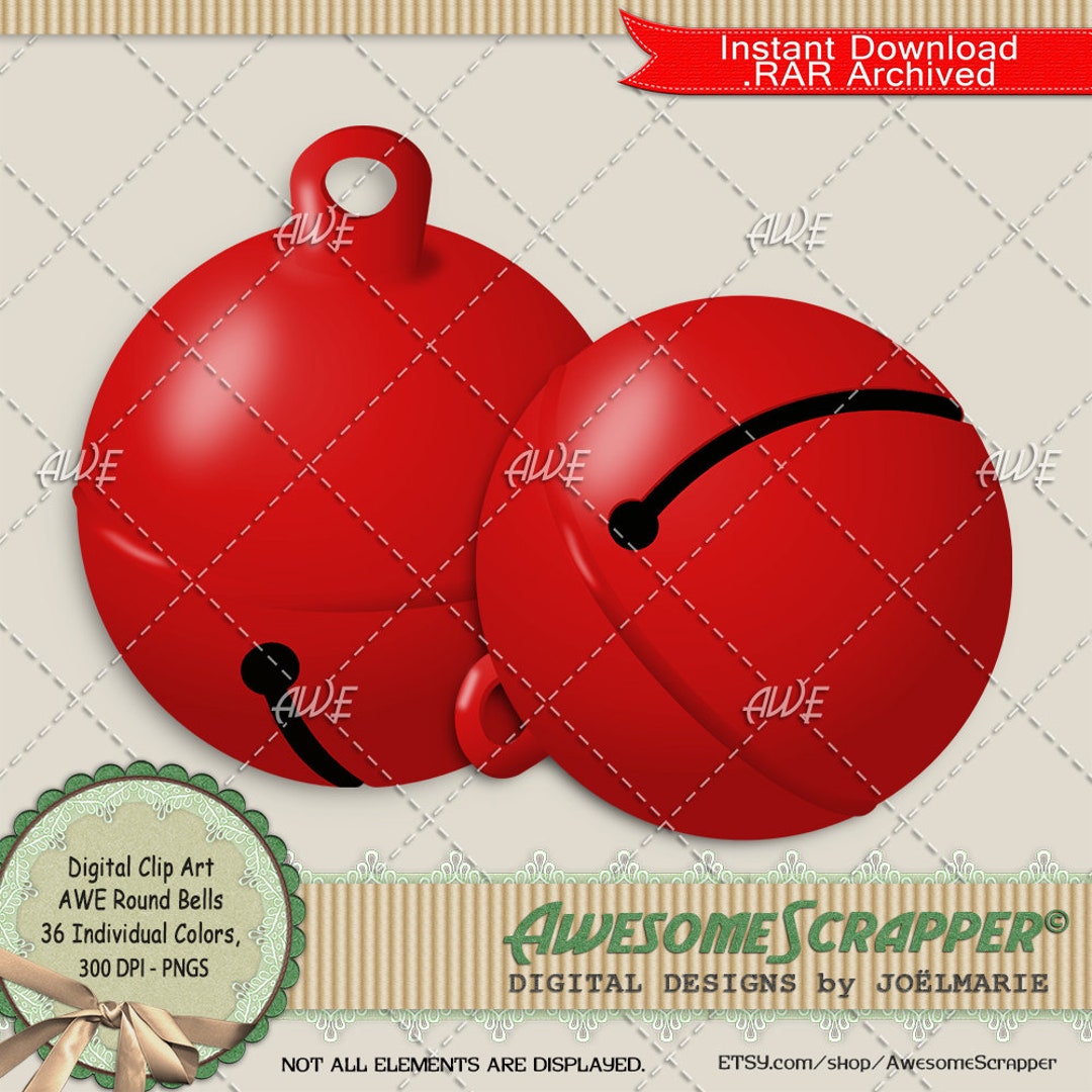 Round Bells Digital Clip Art by Awesomescrapper - High Quality, 300 DPI ...