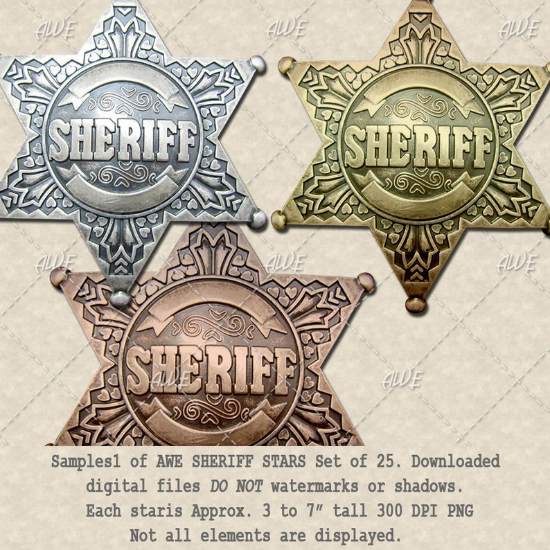 Sheriff Stars Digital Clipart Set of 25 by Awesomescrapper - Etsy