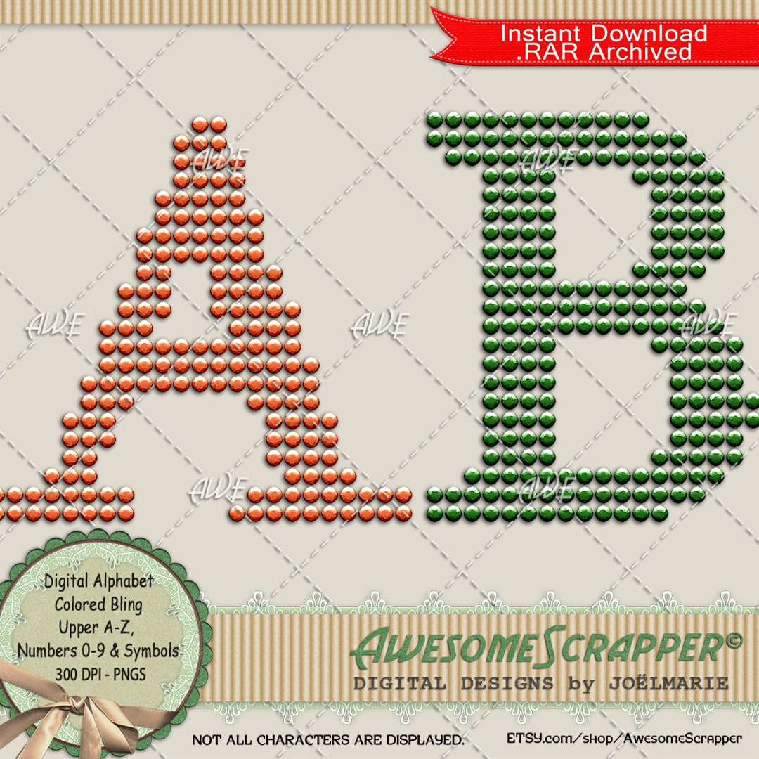 Colored Bling Digital Alphabet by Awesomescrapper, High Quality 300 DPI ...