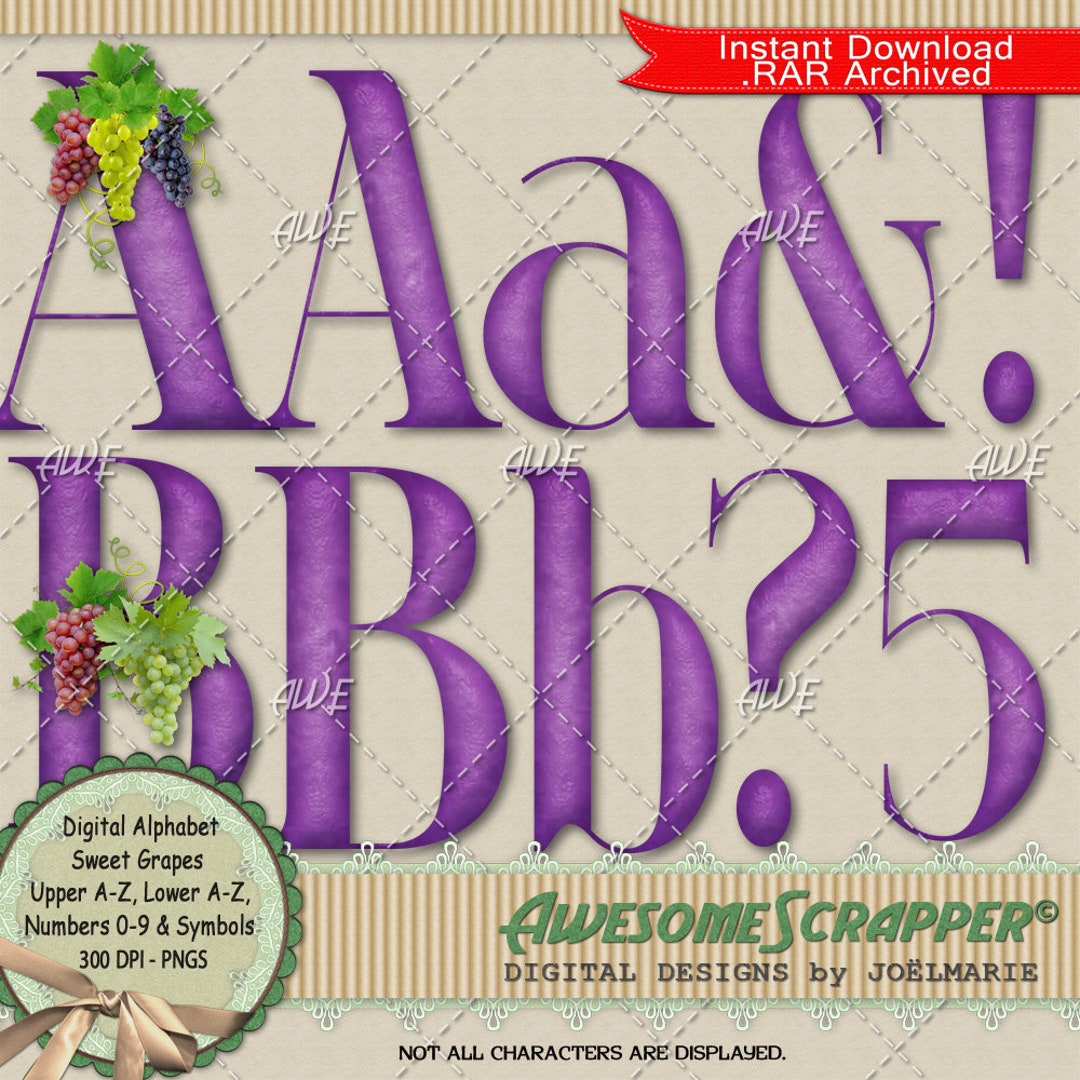 Sweet Grapes Digital Alphabet by Awesomescrapper - High Quality, 300 ...