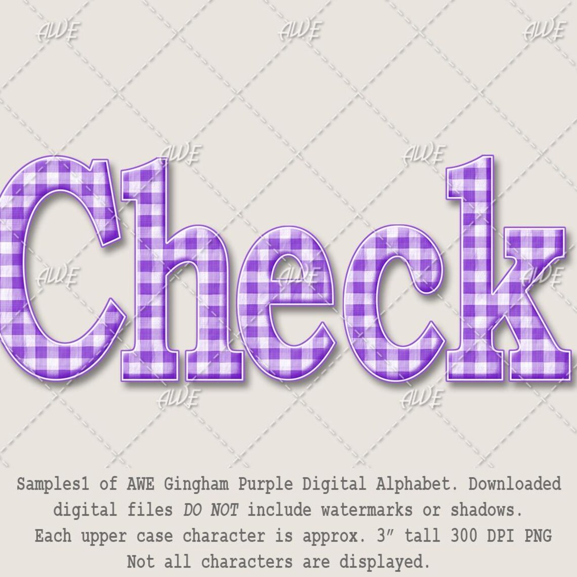 Gingham Purple Digital Alphabet by Awesomescrapper, High Quality 300 ...