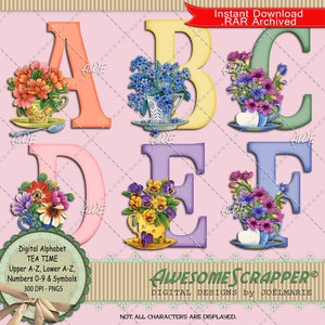 Tea Time Digital Alphabet by Awesomescrapper - High Quality, 300 DPI ...