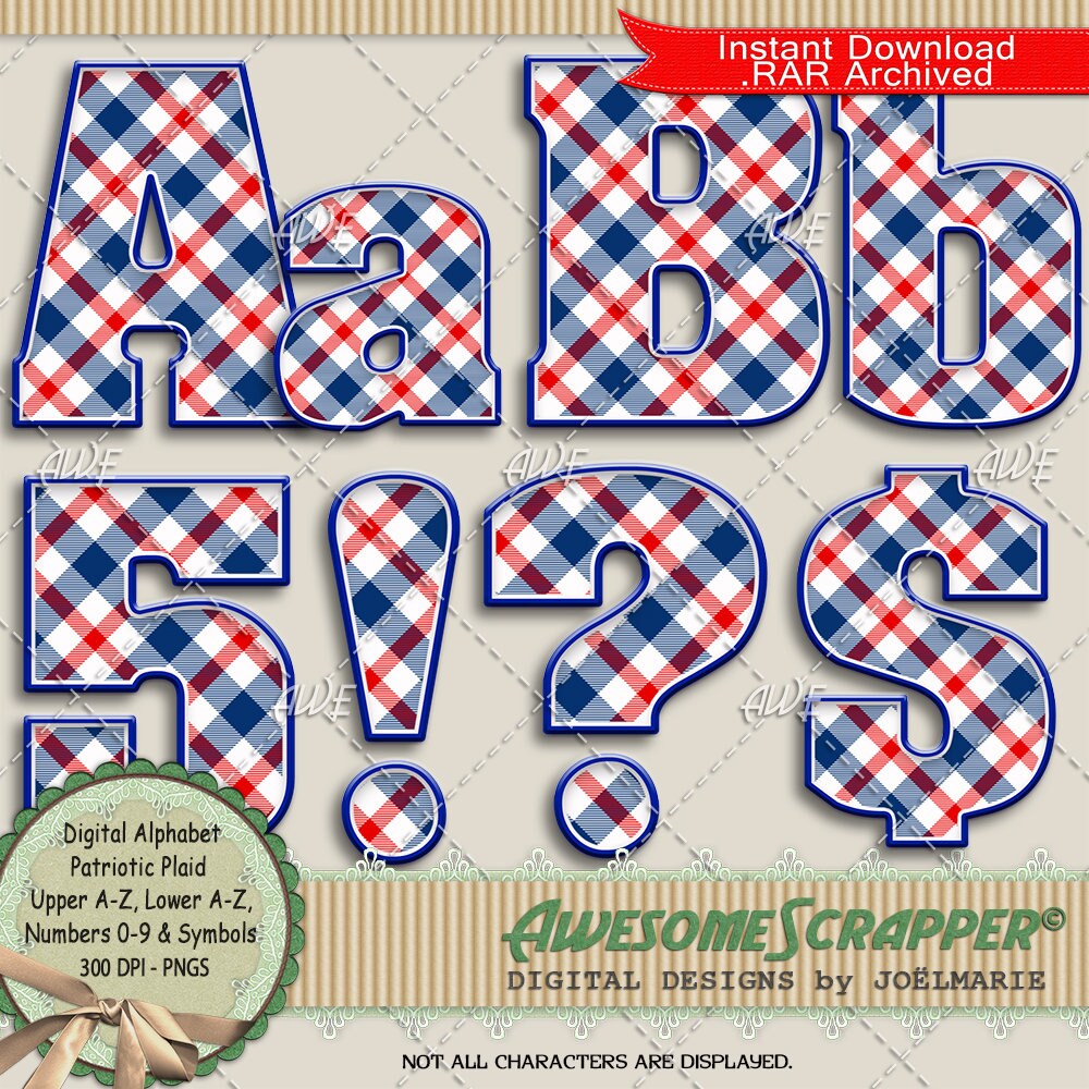 Patriotic Plaid Digital Alphabet by AwesomeScrapper High | Etsy