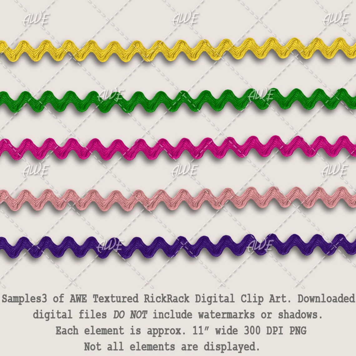 Textured Rickrack Digital Clip Art by Awesomescrapper High | Etsy