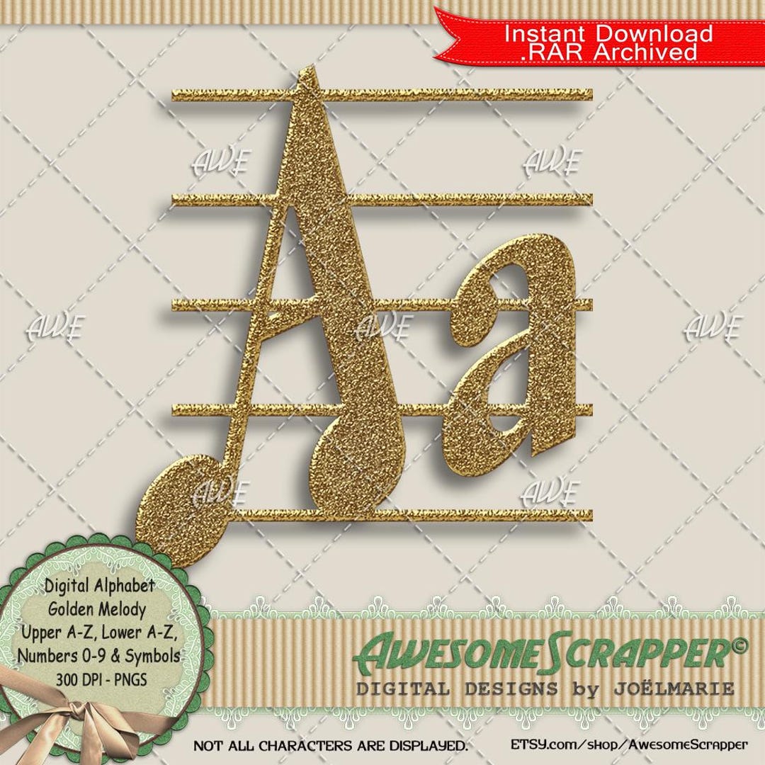 Golden Melody Digital Alphabet by Awesomescrapper, High Quality 300 DPI ...