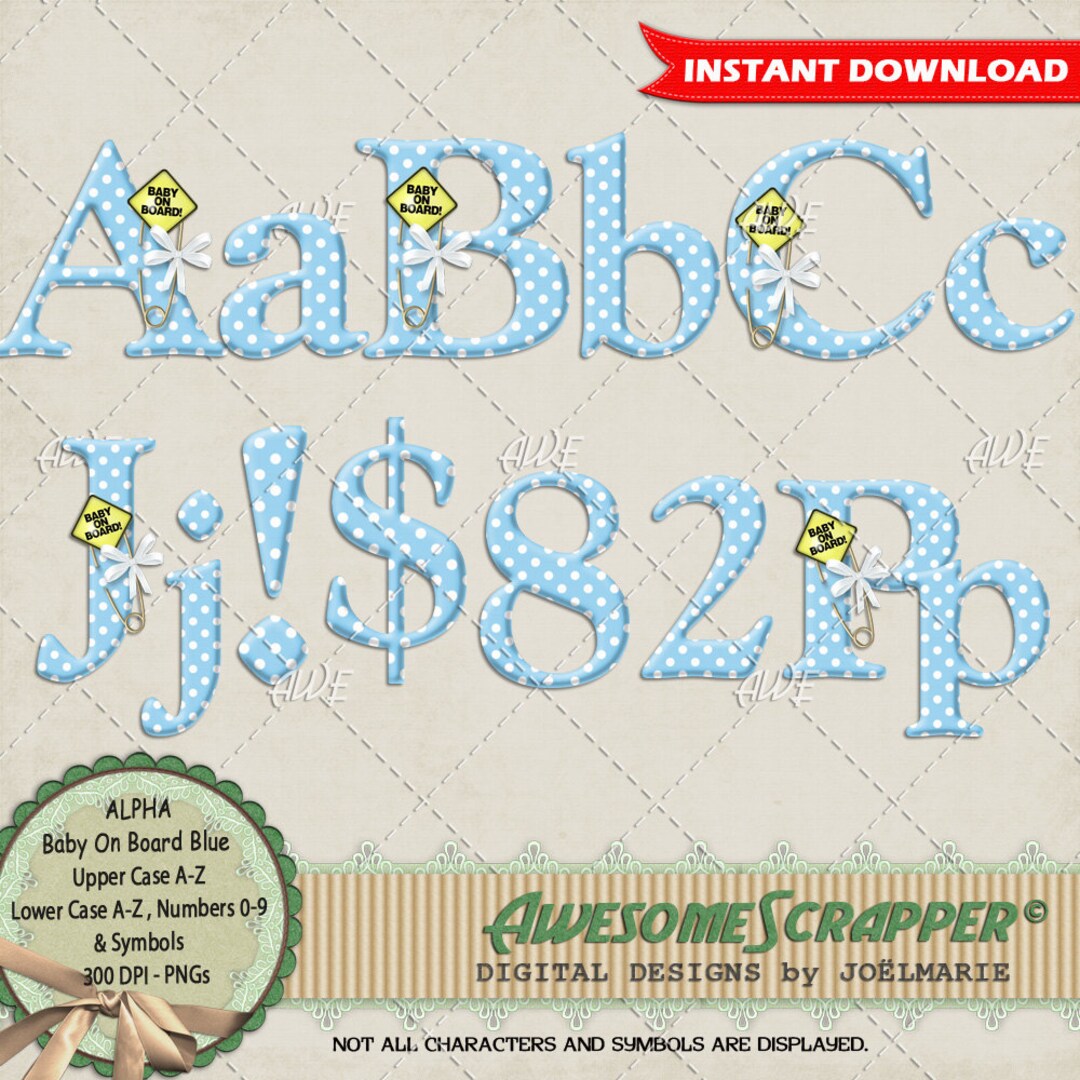 Digital Clipart Baby on Board Blue Alphabet, High Quality 300 DPI Pngs ...