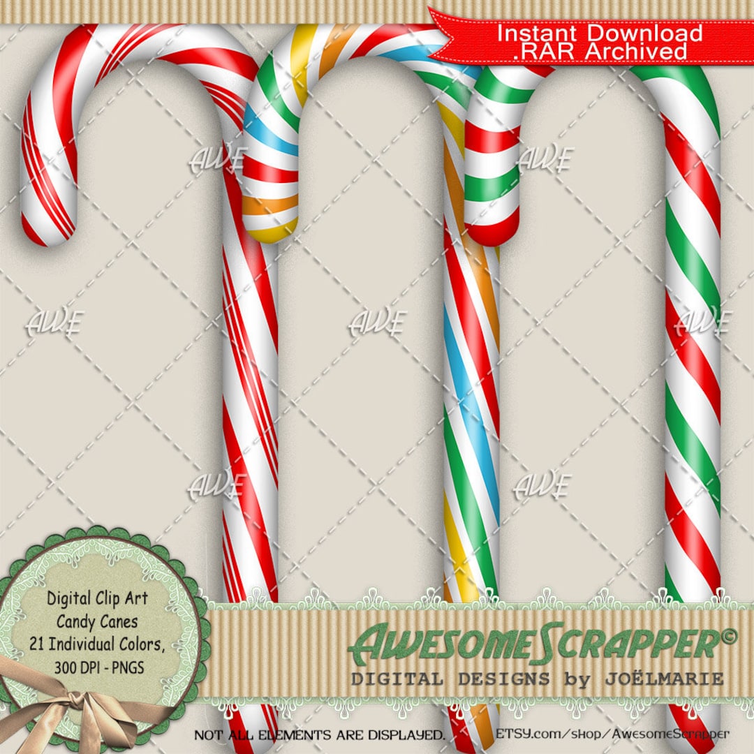 Candy Canes Digital Clip Art by Awesomescrapper - High Quality, 300 DPI ...