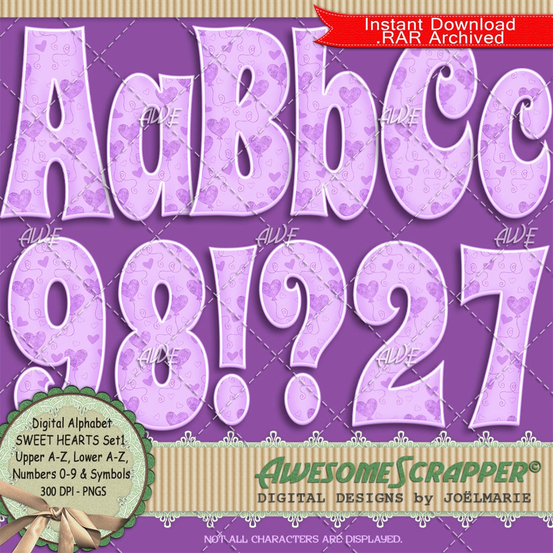 Sweet Hearts Digital Alphabet by Awesomescrapper - High Quality, 300 ...