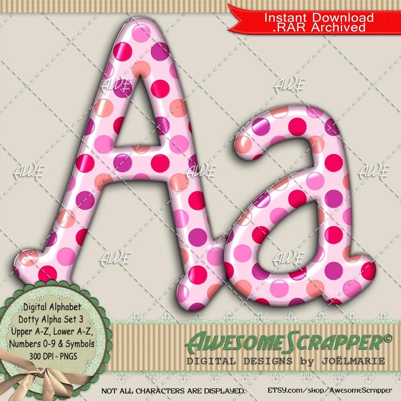 Digital Clipart - AWE Dotty Alphabet Set#3, Pink Polka Dot, Upper Case ...