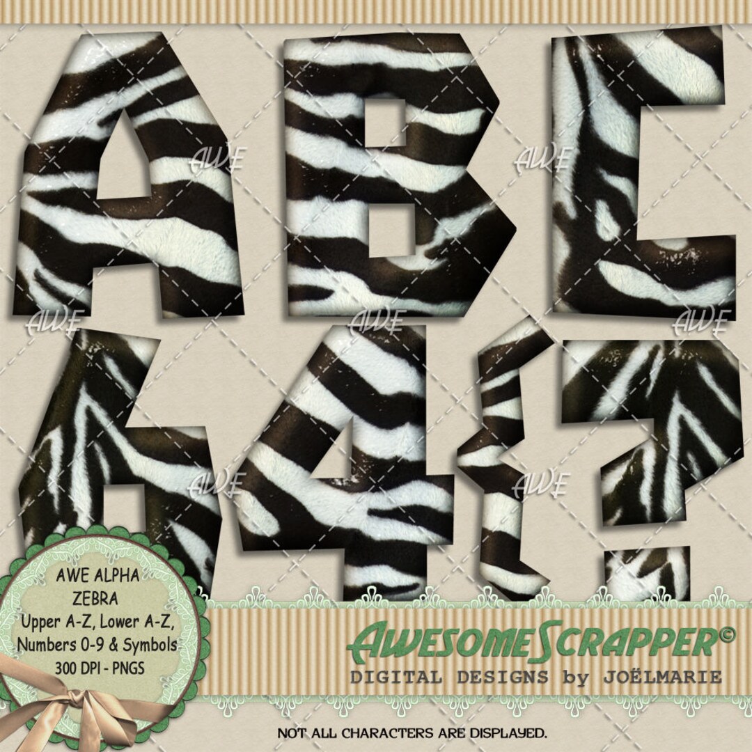 Zebra Digital Alphabet, by Awesomescrapper - Upper Case A-Z, Numbers 0 ...