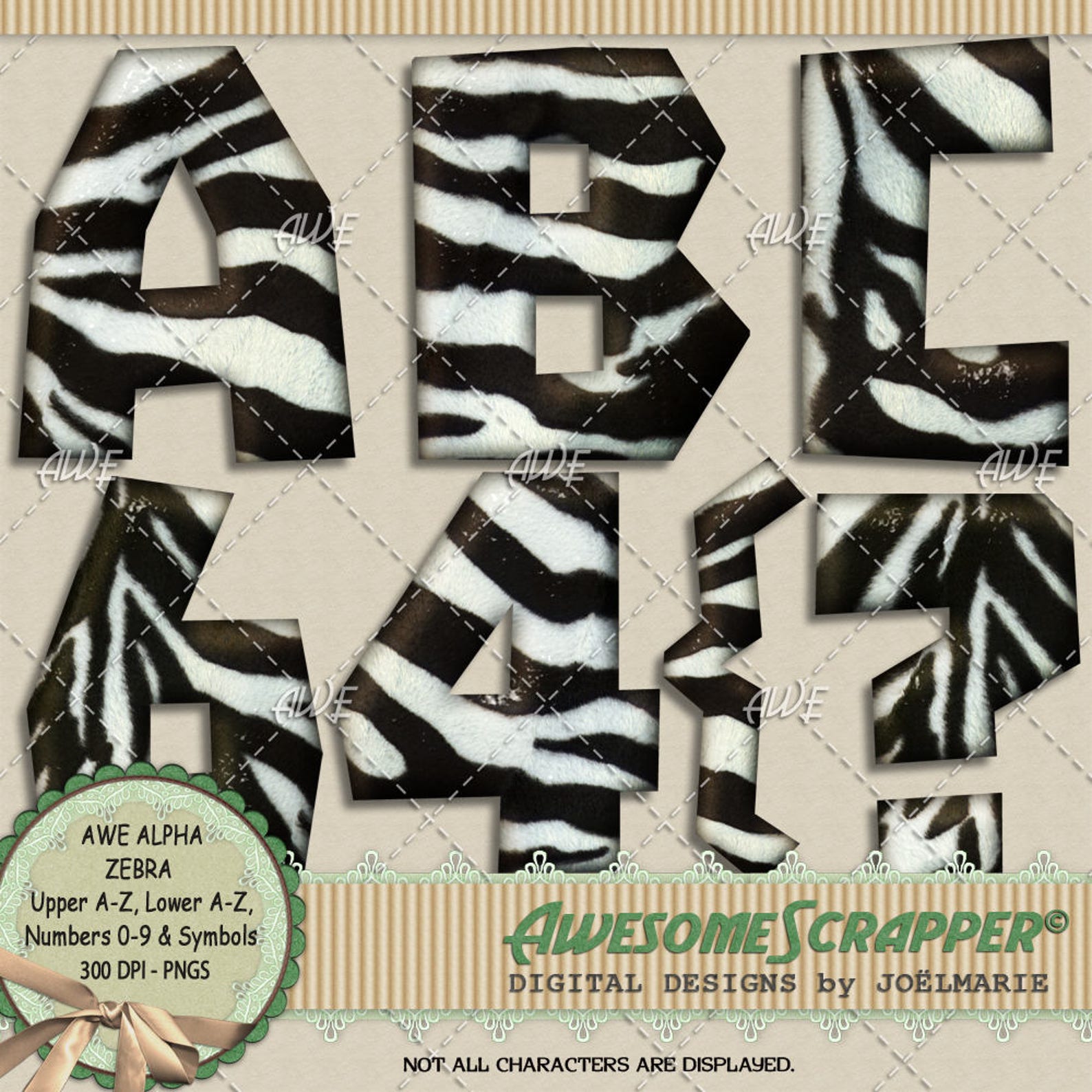 Zebra Digital Alphabet, by Awesomescrapper - Upper Case A-Z, Numbers 0 ...