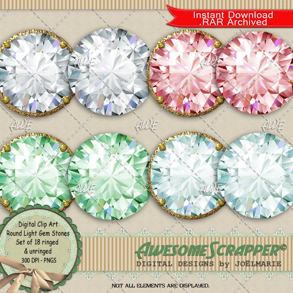 Gem Stones Light Digital Clipart by Awesomescrapper - High Quality, 300 ...