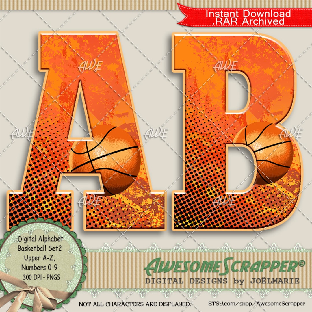Basketball Set2 Digital Alphabet by Awesomescrapper - High Quality, 300 ...