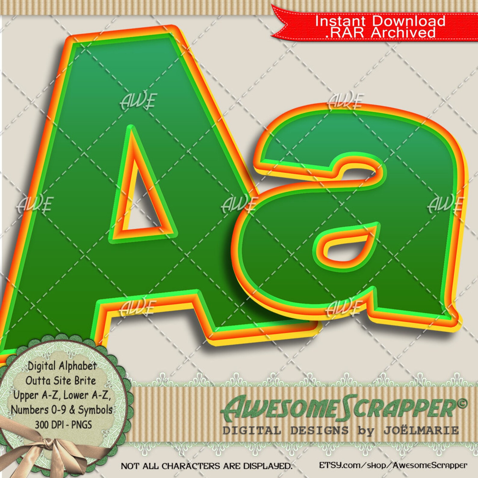 Outta Site Brite Digital Alphabet by Awesomescrapper, High Quality 300 ...