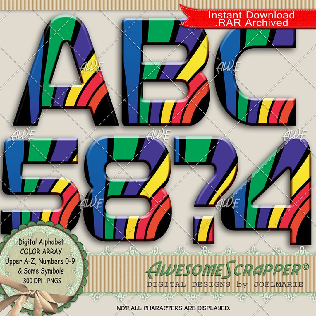Color Array Digital Alphabet by Awesomescrapper - High Quality, 300 DPI ...